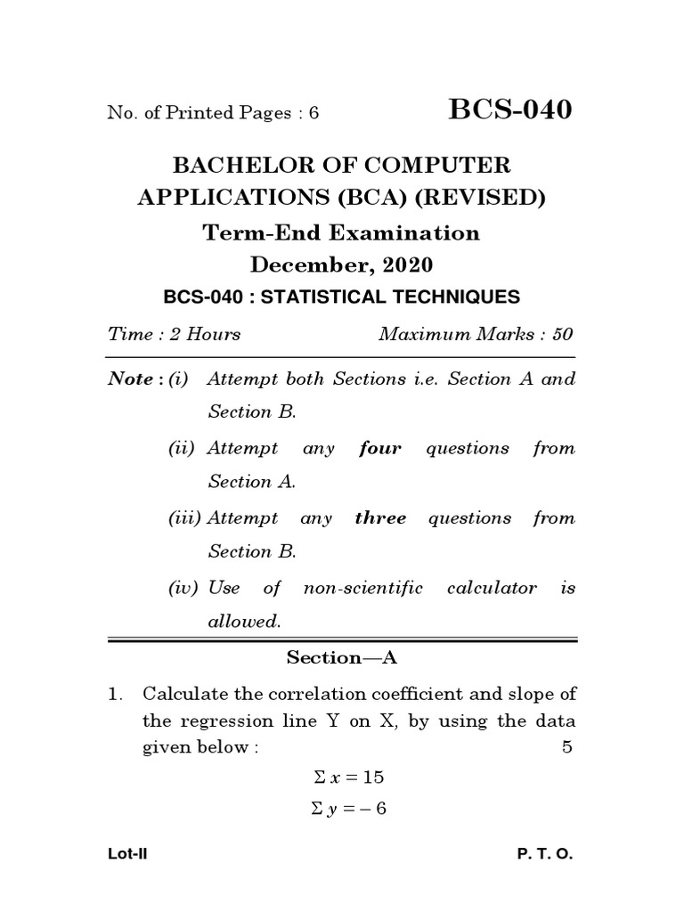 BCS 040 | PDF | Statistical Significance | Variance