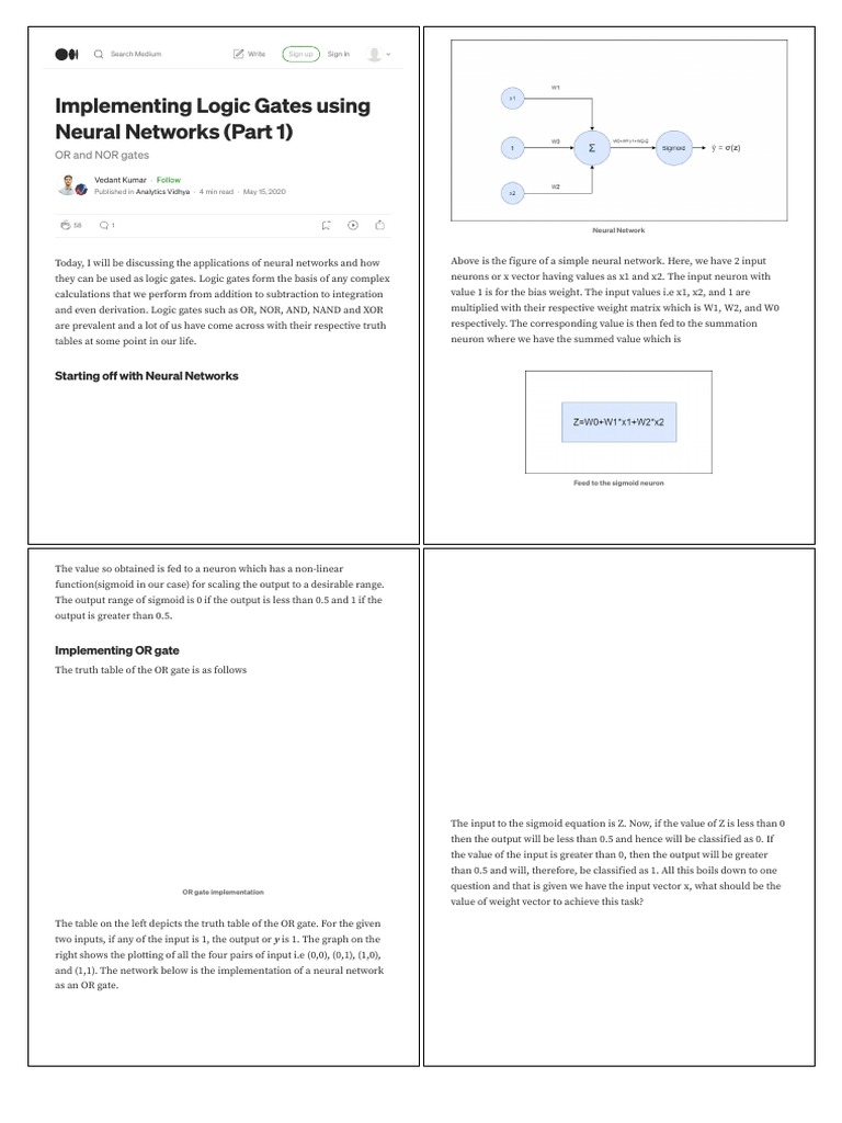 Implementing Logic Gates Using Neural Networks (Part 1) - by Vedant ...