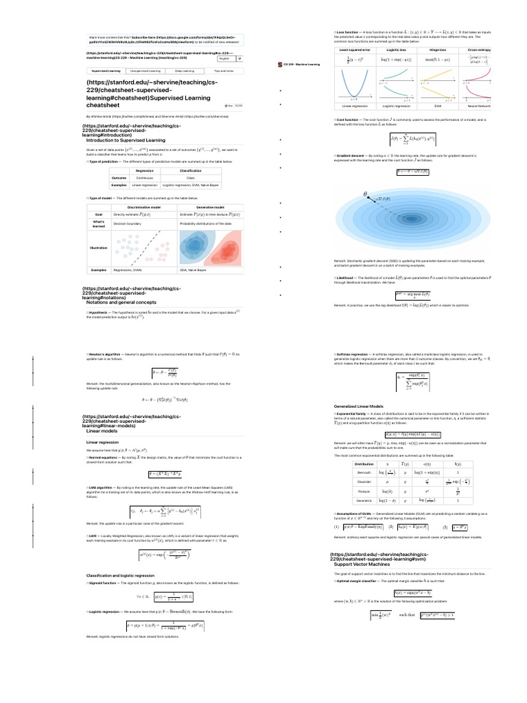 Supervised Learning Cheatsheet | PDF | Support Vector Machine | Logistic Regression