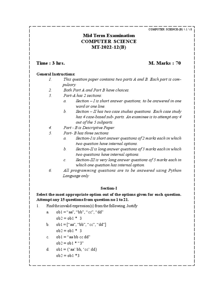 Mid B Pdf Computer Program Programming 