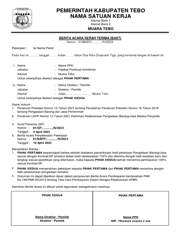 Berita Acara Serah Terima BAST | PDF | Pengelolaan Keuangan & Uang