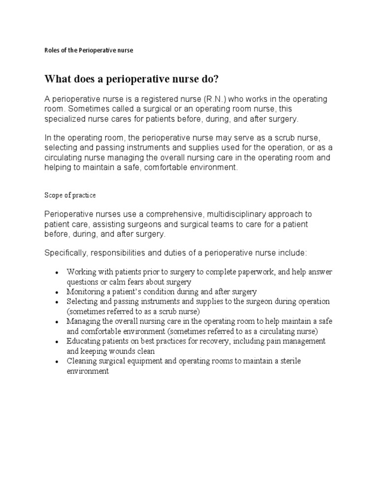 Perioperative Nurse Roles and Responsibilities | PDF | Science ...