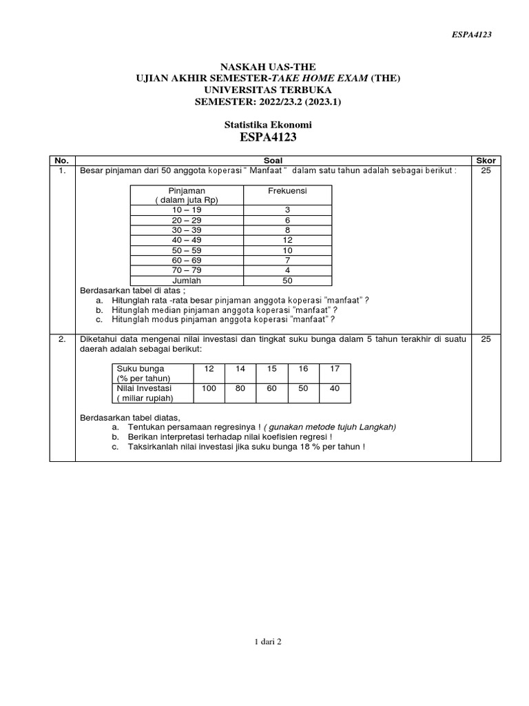 Jawaban UAS THE ESPA4123 (Hub. 082340696658) | PDF