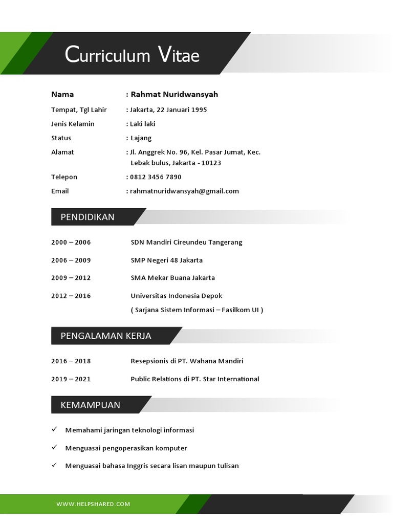 CV Rahmat Nuridwansyah 2025 | PDF | Karier & Perkembangan