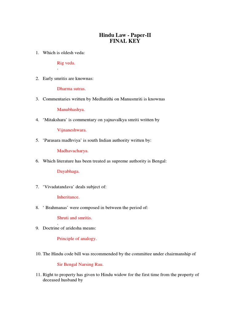 Hindu Law QA Paper II-13.05.19 FN | PDF | Legal Guardian | Marriage