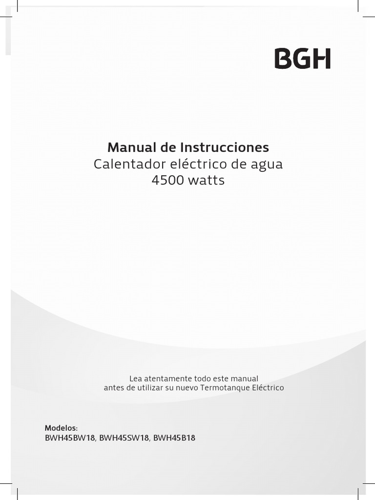 Manual Calentador de Agua BGH 4500w | PDF | Agua | Enchufes y tomas de corriente alterna