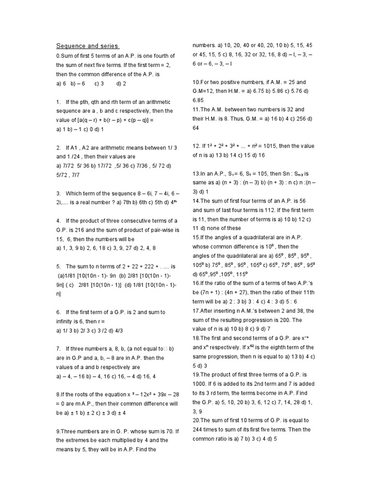 Sequence and Series | Download Free PDF | Arithmetic | Mathematical Concepts