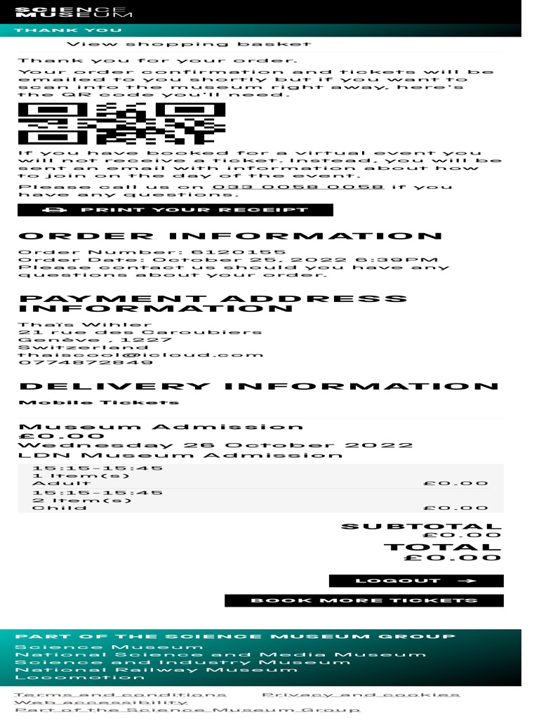 Order Confirmation and QR Code | PDF