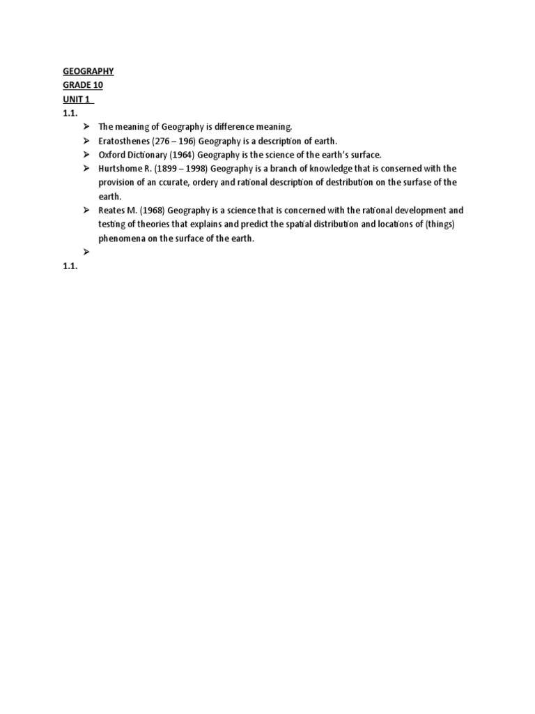 Grade 10 Geography Unit 1 Notes | PDF