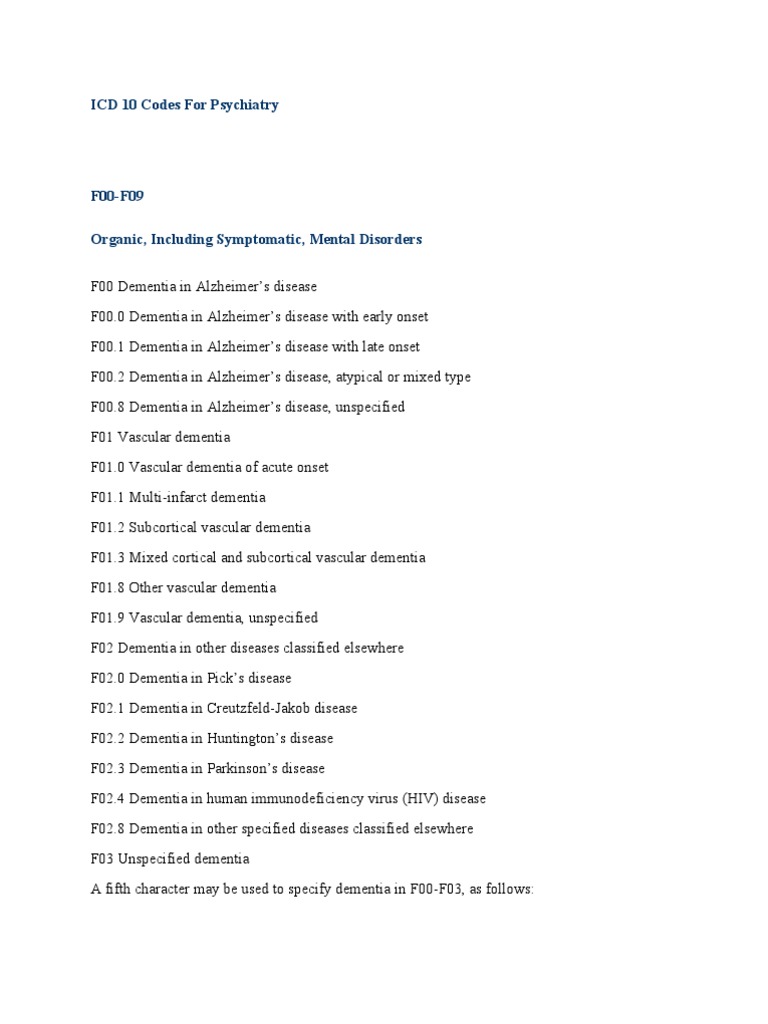 ICD 10 Codes For Psychiatry | PDF | Bipolar Disorder | Mania