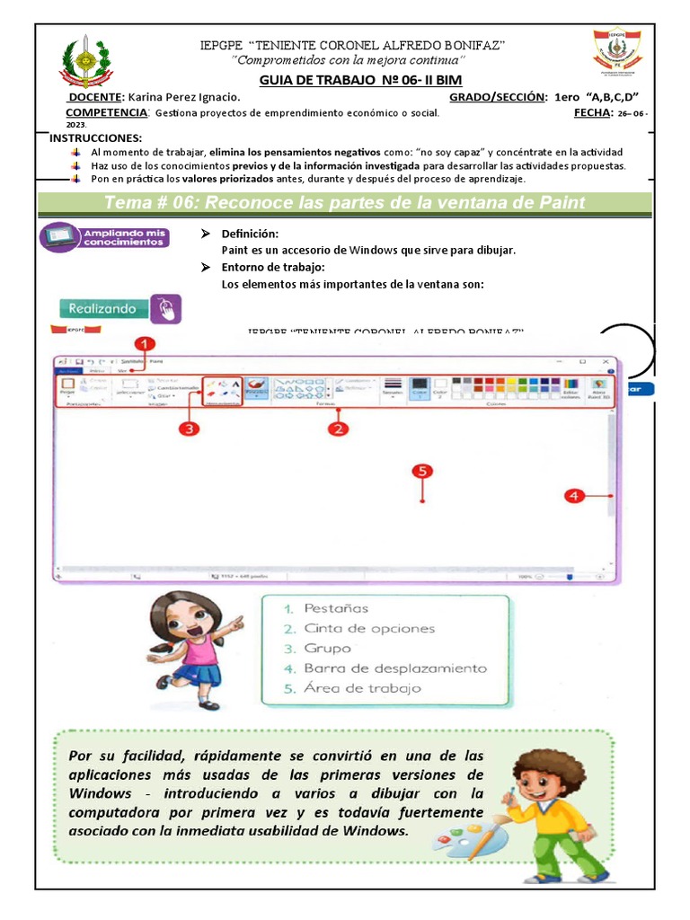 Tema06 1er Grado Ii Bimestre Reconoce Las Partes de La Ventana de Paint ...