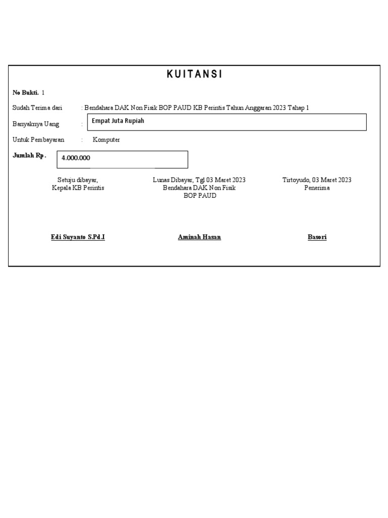 Kuitansi: Empat Juta Rupiah | PDF