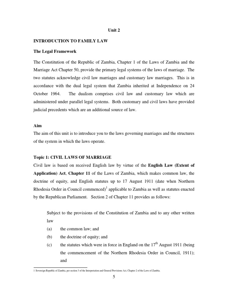 Family Law - Unit 2 - Legal Framework | PDF | Divorce | Marriage