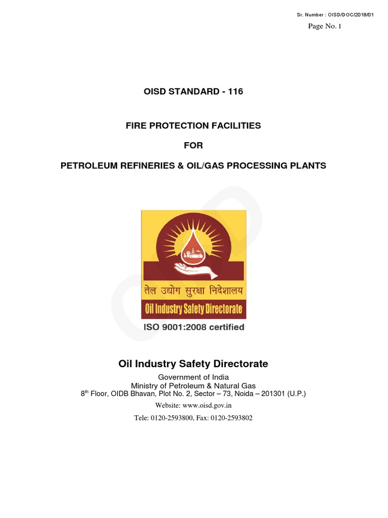 Oisd STD 116 | Download Free PDF | Firefighting | Oil Refinery