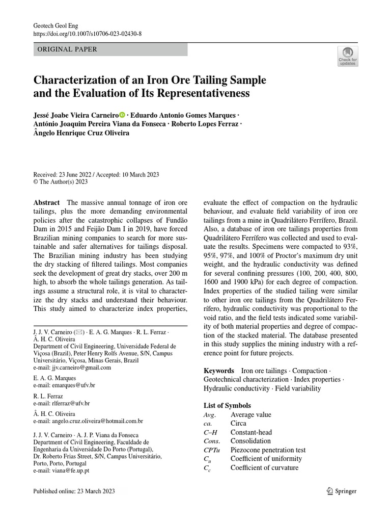 Characterization Of An Iron Ore Tailing Pdf Silt Standard Deviation
