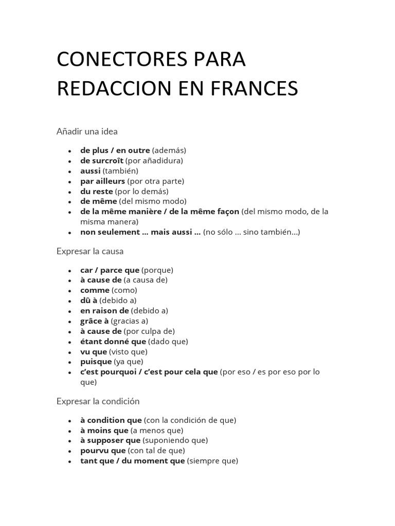 Conectores para Redaccion en Frances | PDF