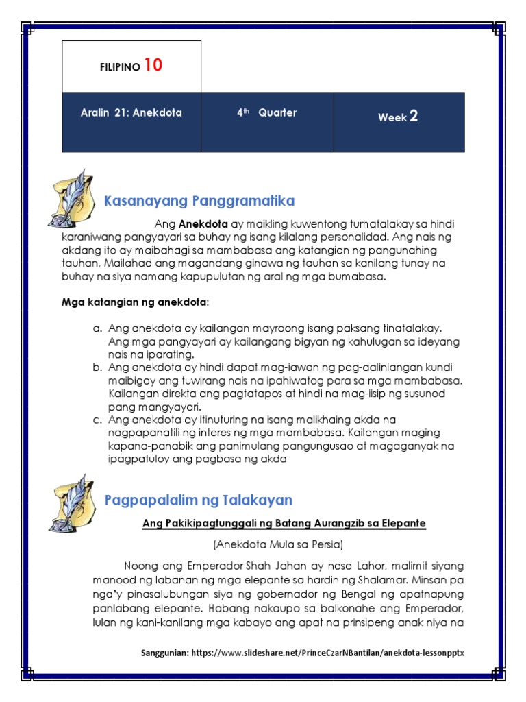 DLS in Filipino10 - Week2 - Lesson21 | PDF