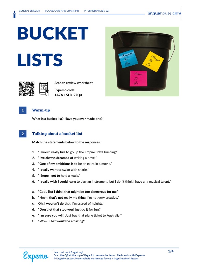 Bucket Lists British English Student | PDF