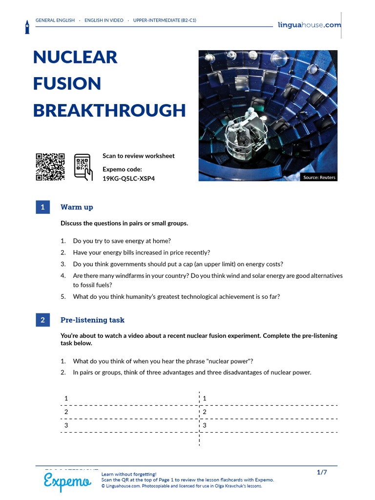 Nuclear Fusion Breakthrough British English Student | PDF | Fusion ...