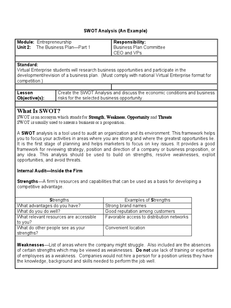 SWOT-analysis Example | PDF | Swot Analysis | Economies