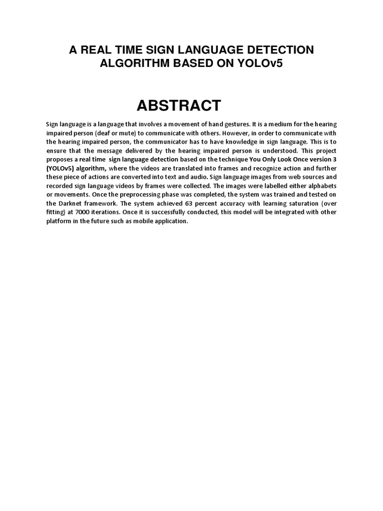 A REAL TIME SIGN LANGUAGE DETECTION ALGORITHM BASED ON YOLOv5 | PDF