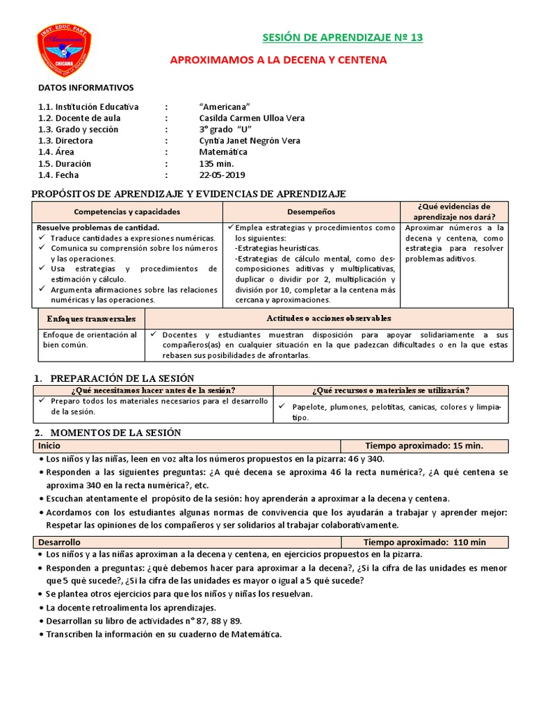 13 - Aproximamos A La Decena y Centena | PDF | Aprendizaje | Psicología cognitiva