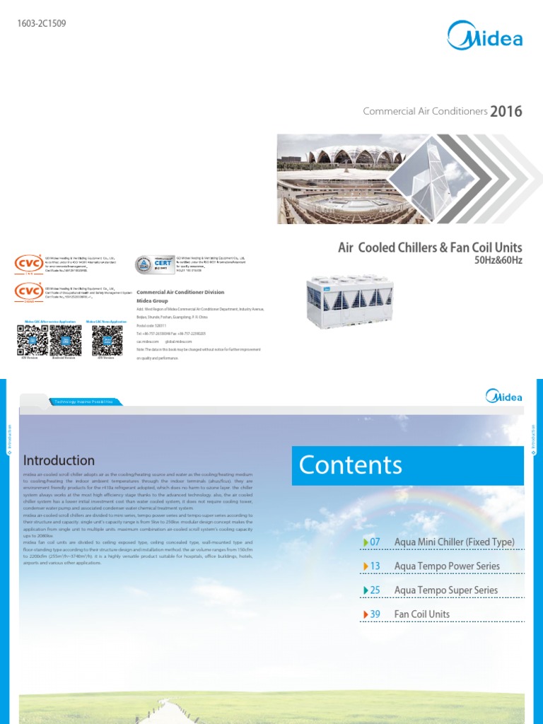 Midea Air Cooled Chillers and Fan Coil Units 2016 Catalogue | PDF | Air ...