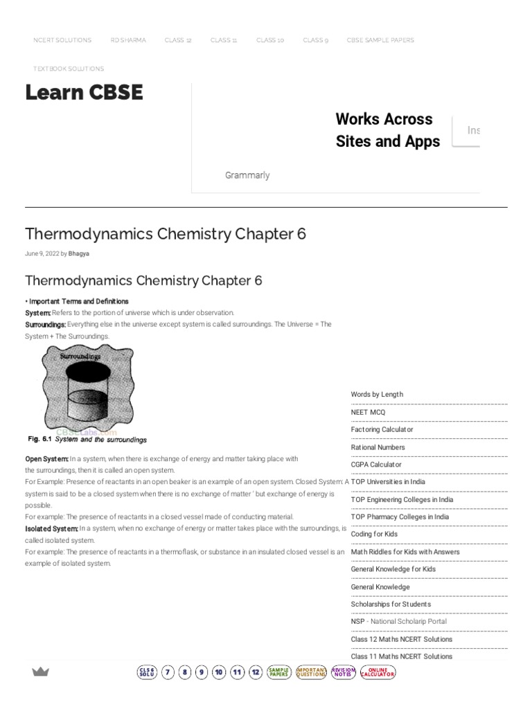 Thermodynamics Chemistry Chapter 6 - Learn CBSE | PDF | Gibbs Free ...