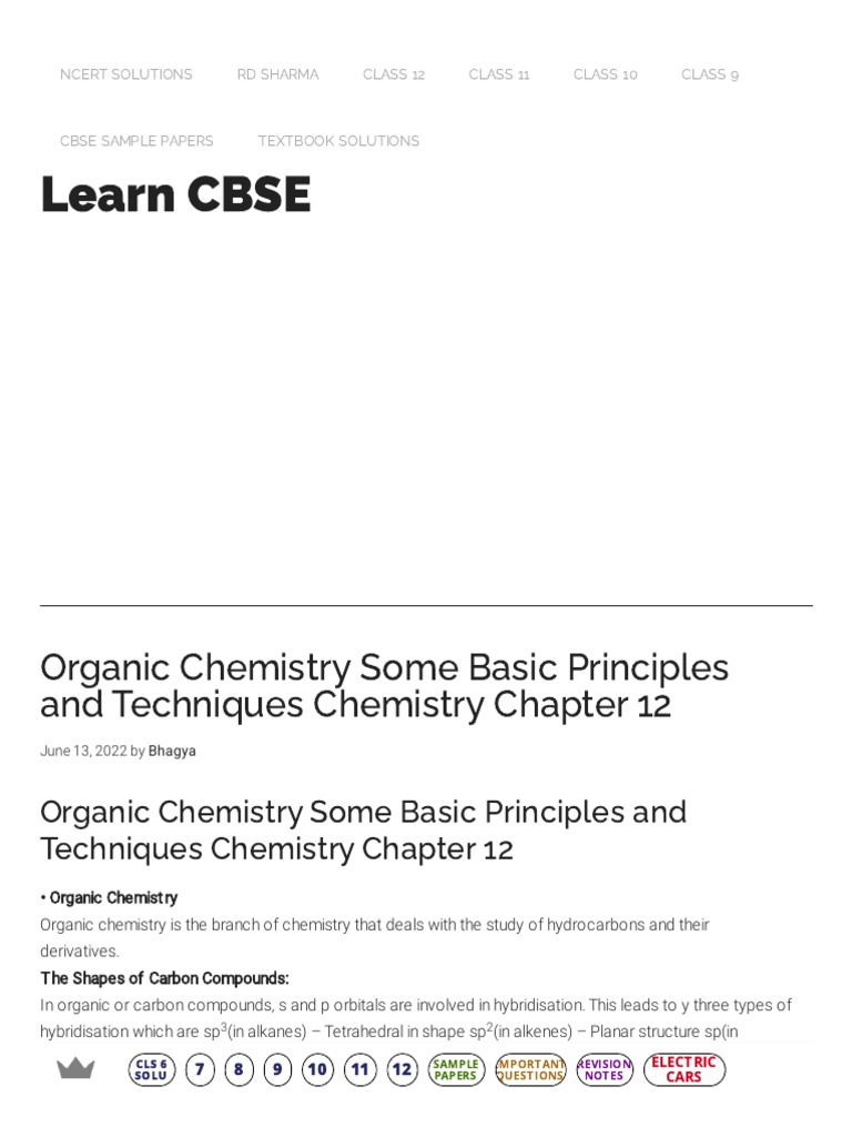 Organic Chemistry Some Basic Principles and Techniques Chemistry Chapter 12 - Learn CBSE | PDF ...