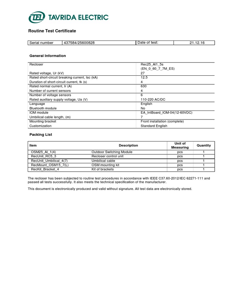 RTC DN-105119 | PDF | Voltage | Specification (Technical Standard)