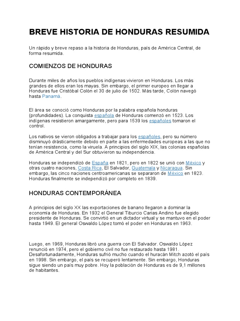 Breve Historia de Honduras Resumida | PDF | Honduras | Gobierno