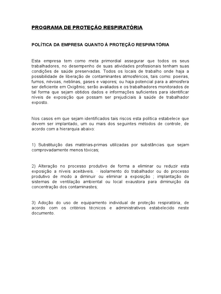 Programa de Proteção Respiratória - PPR (Modelo) | PDF | Química ...