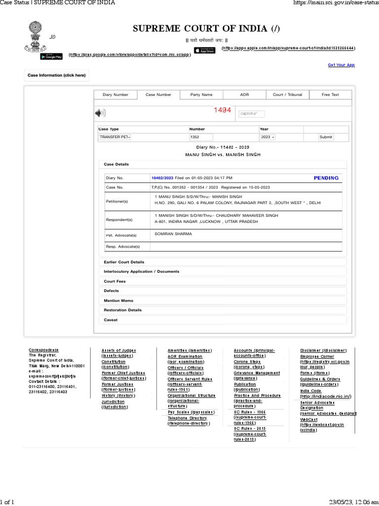 Supreme Court Case Status Information | PDF | Supreme Court Of India ...