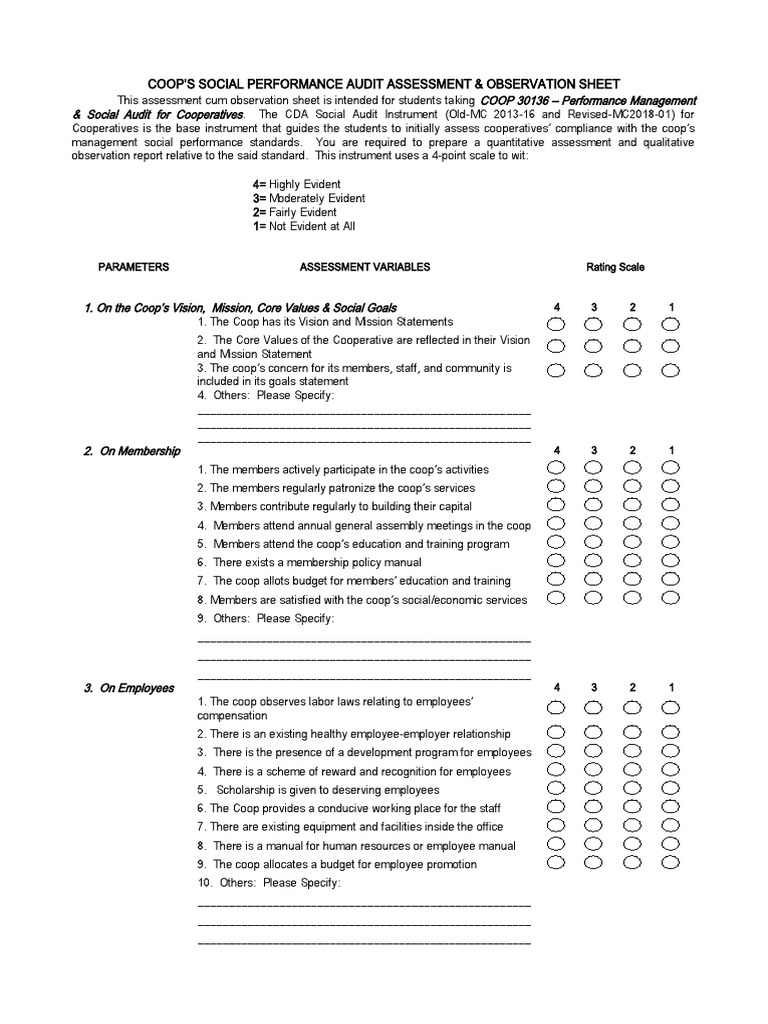 Social Audit Assessment & Observation Tool | PDF | Cooperative | Audit