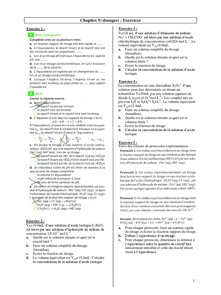 Chap09 Exercices | PDF | Titrage | Chimie