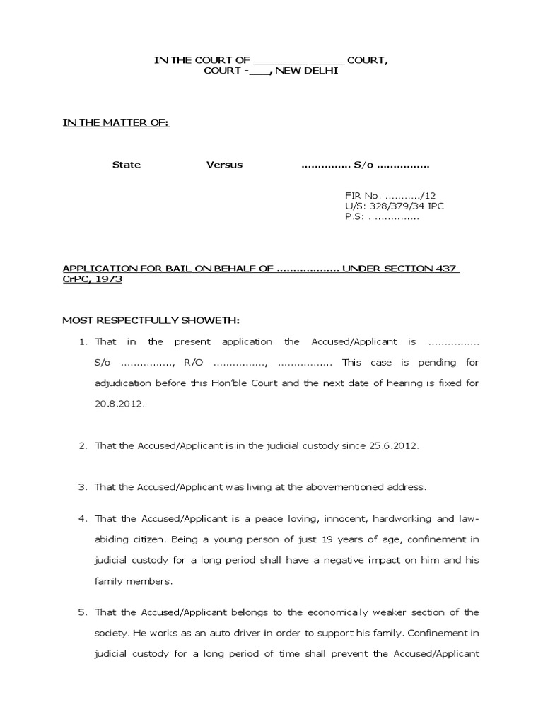 Bail Application Template | PDF | Bail | Public Sphere