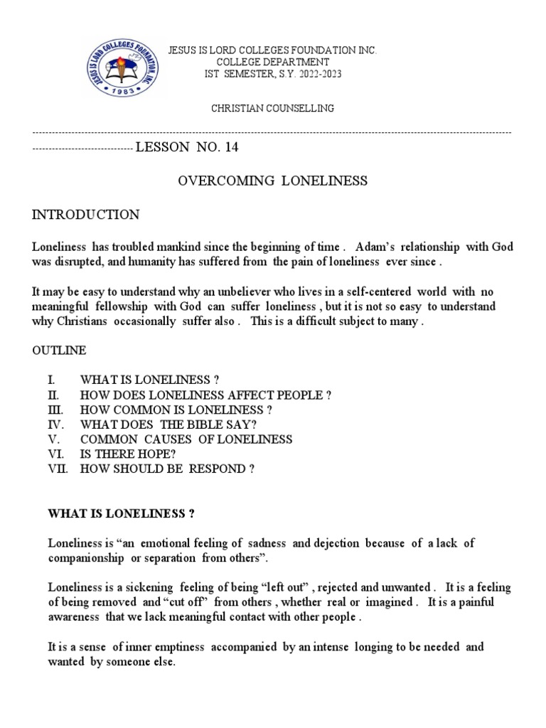 Overcoming Loneliness: A Christian Guide | PDF | Loneliness | Self Esteem