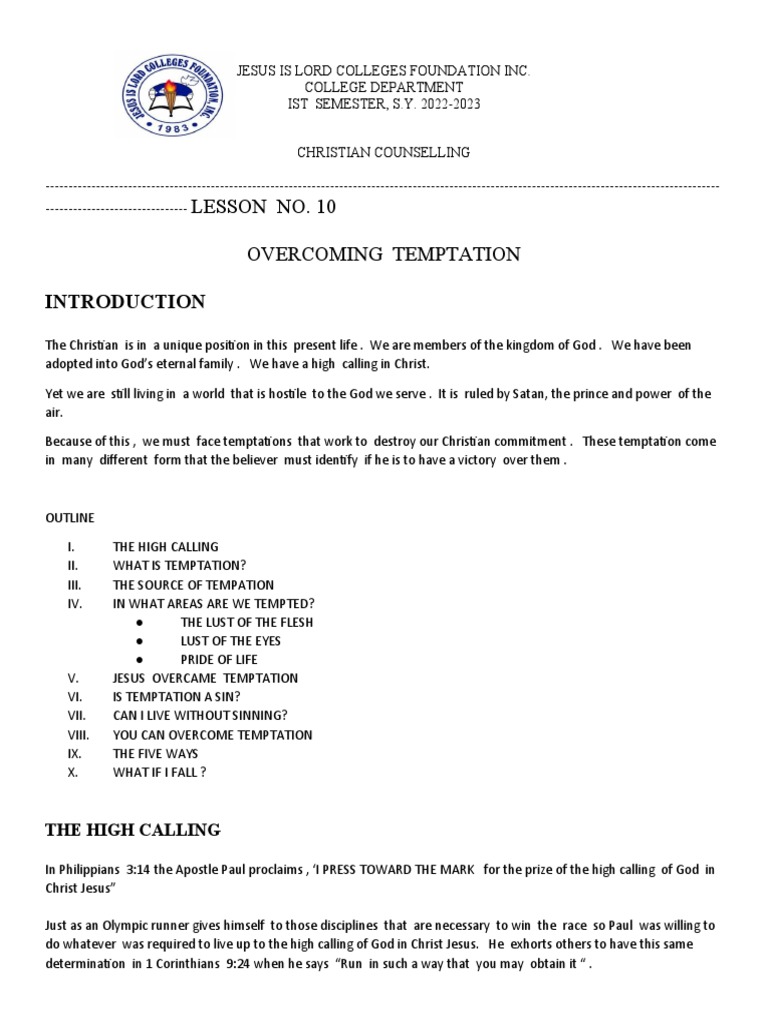 # 10 Overcoming Temptation | PDF | Religious Belief And Doctrine | Christian Belief And Doctrine