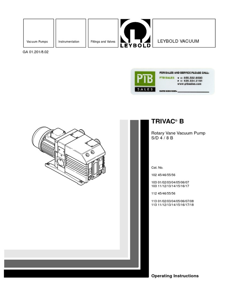 Oerlikon Leybold D4B D18B Rotary Vane Pump Manual | PDF | Pump | Valve