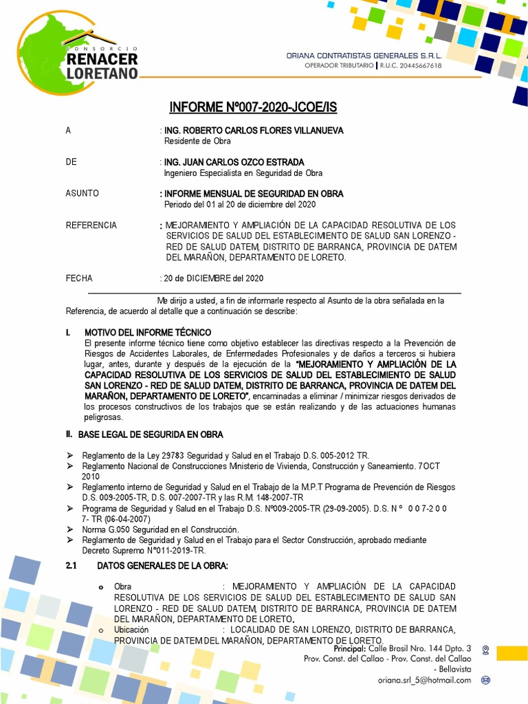 24a. Informe de Seguridad en Obra #07 - Diciembre 2020 | PDF | Gestión ...