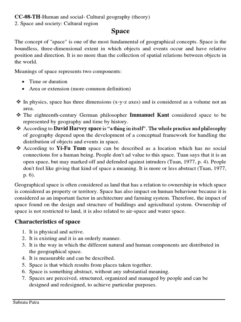 GEO - H - CC - 08 - TH - Human and Social - Cultural - Geography | PDF | Space | Society
