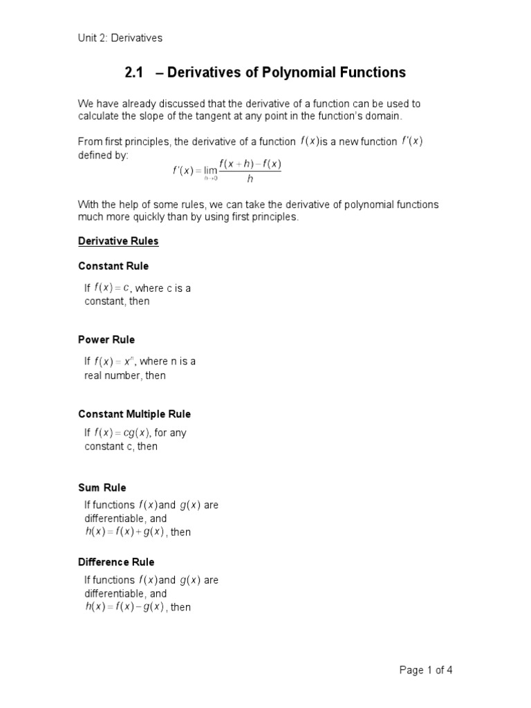 2.1 - Deriv. Polynomial | PDF