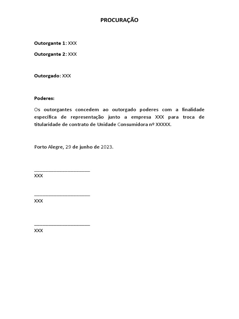 Modelo Procuração Troca Titularidade Conta de Luz | PDF