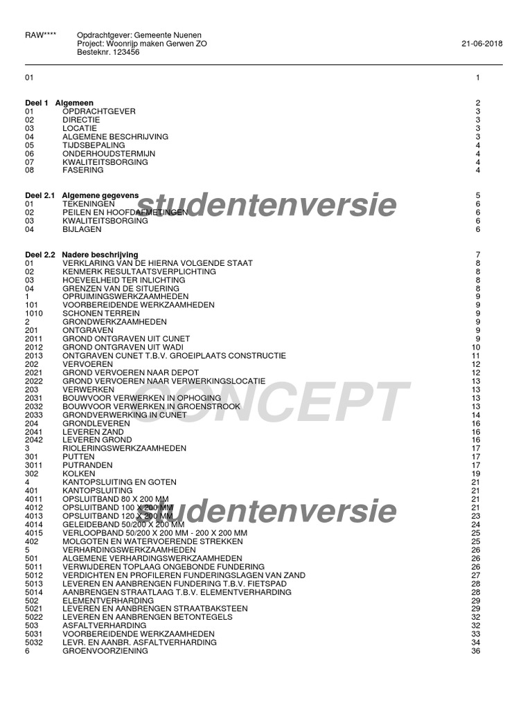 Voorbeeldbestek (Studentenwerk) | PDF