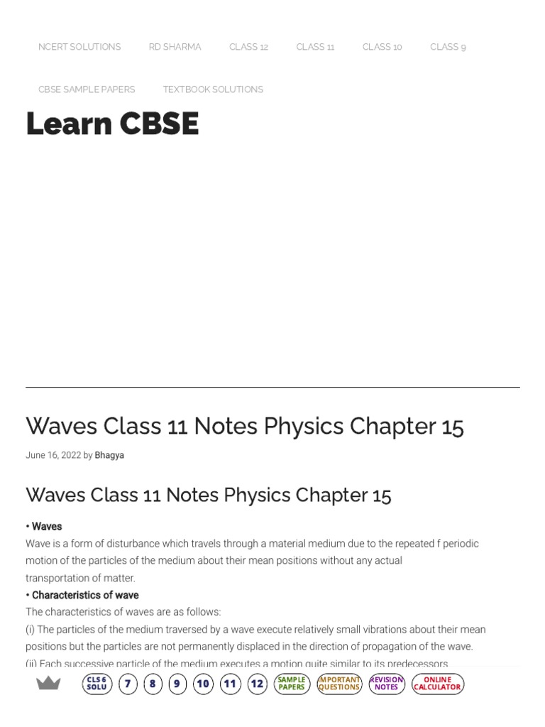 Waves Class 11 Notes Physics Chapter 15 - Learn CBSE | PDF | Waves ...