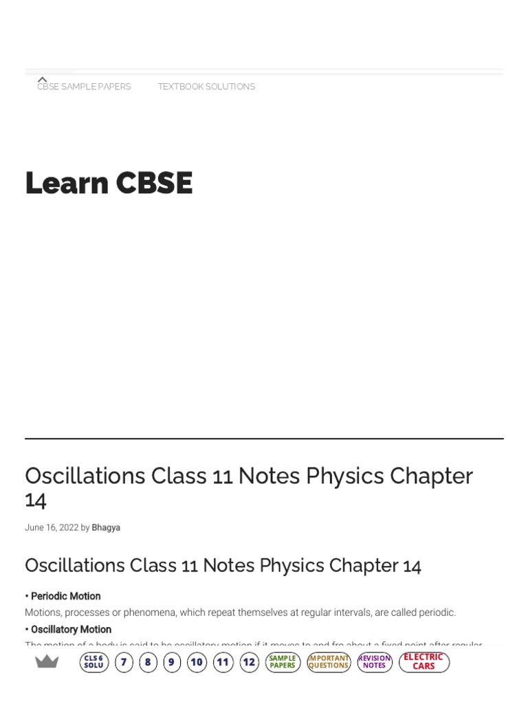 Oscillations Class 11 Notes Physics Chapter 14 - Learn CBSE | PDF ...