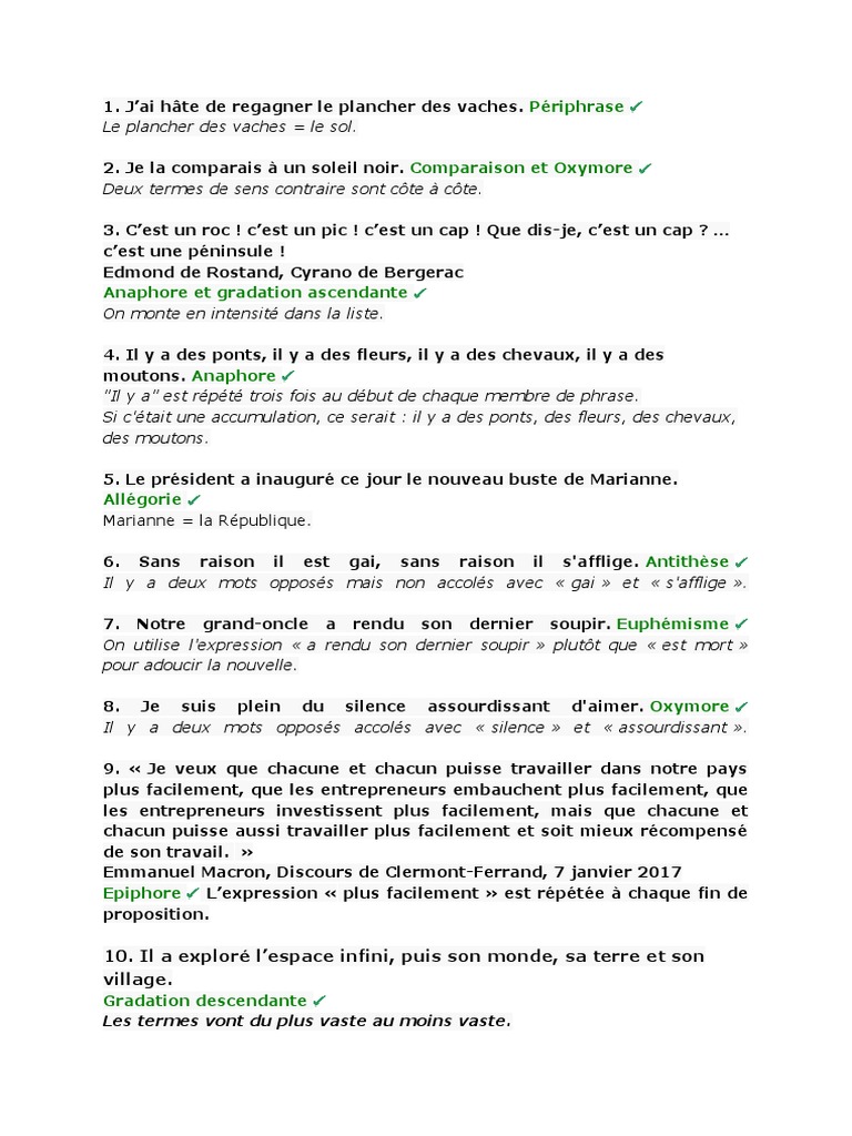 Figures de style : Exercices et corrigés | PDF | Arts du langage et ...