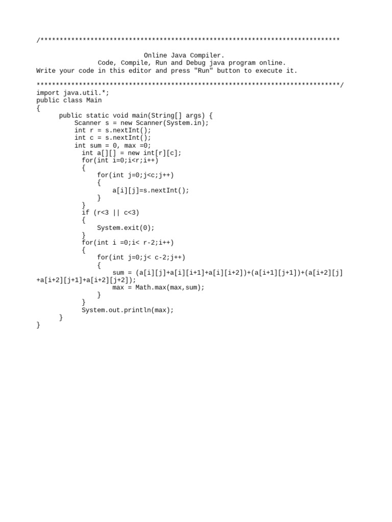 Java 2D Array Max Sum Calculator | PDF