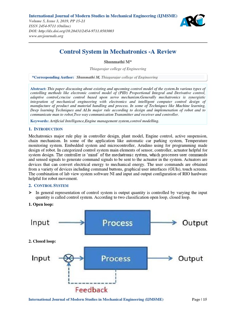 Control System in Mechatronics - A Review: International Journal of Modern Studies in Mechanical ...