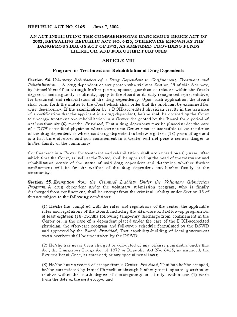 RA 9165 Voluntary Submission Program | PDF | Criminal Law | Probation